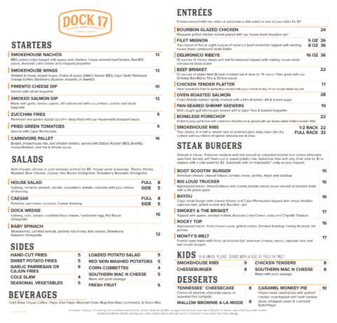 Dinner Menu - Dock 17 Burgers Brews & Brunch Resturant